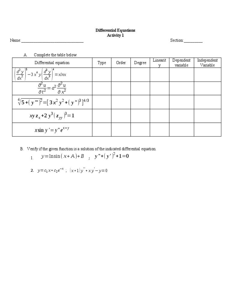 AdU Differential Equations Activity 1 | PDF