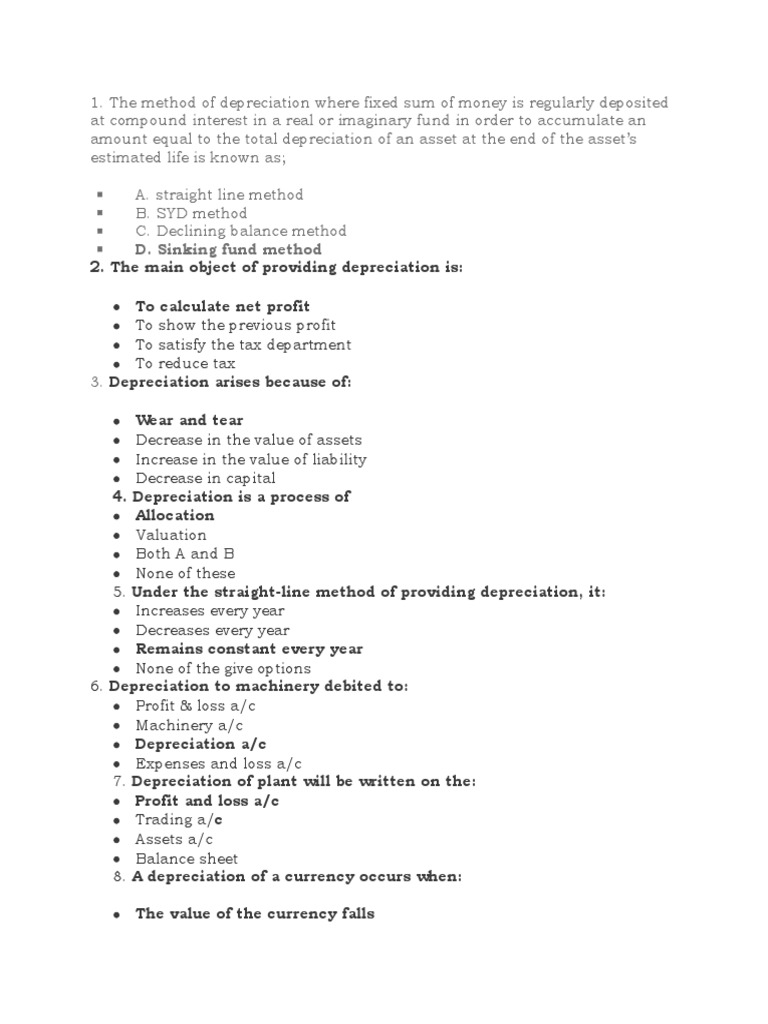 D. Sinking Fund Method: 2. The Main Object of Providing Depreciation Is ...
