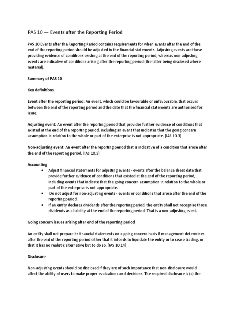 Pas 10 Events After Reporting Period | Download Free PDF | Going ...