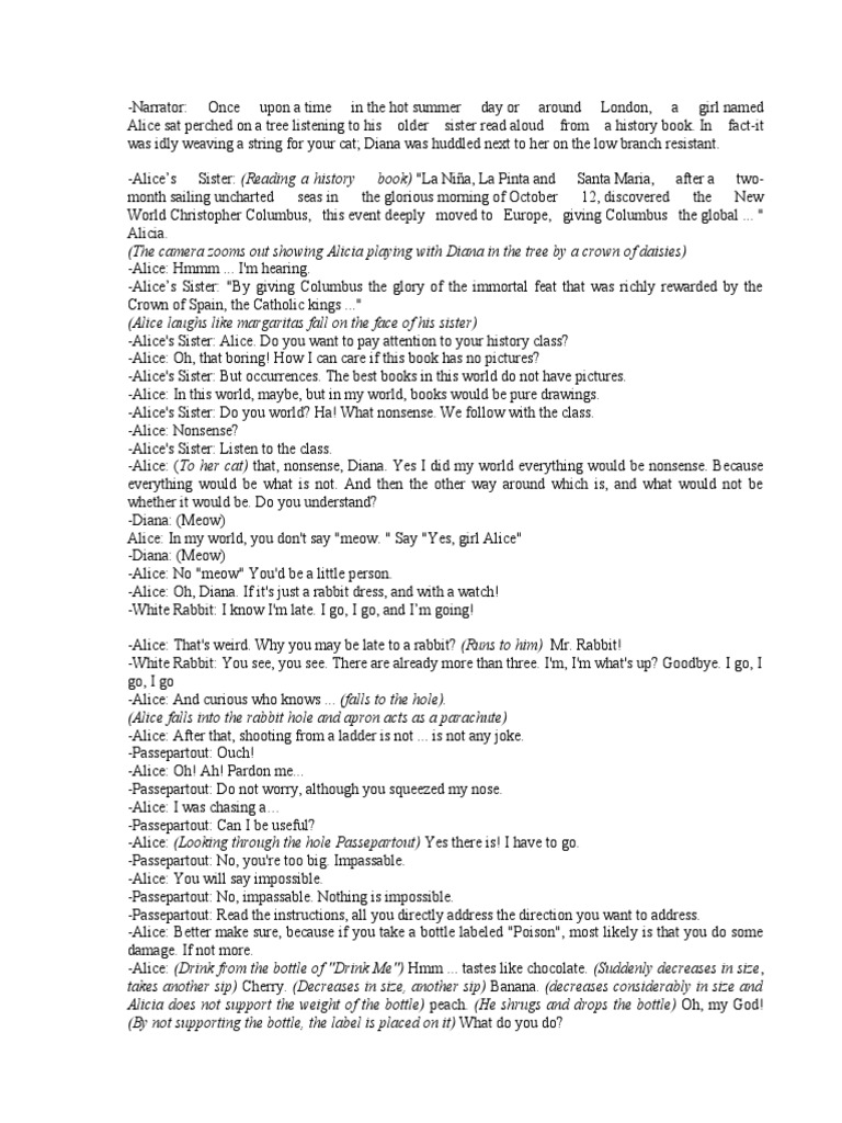 Alicia en el país de las maravillas Guion | Christopher Columbus