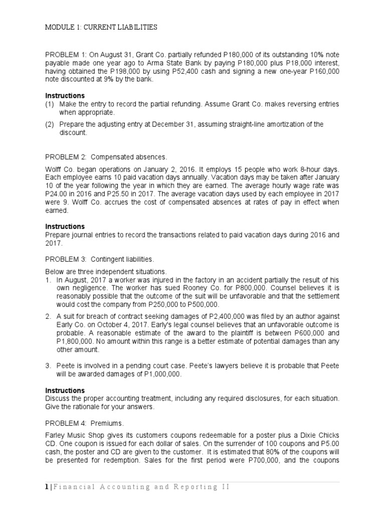 Accounting for Current Liabilities: Partial Refund of Note Payable ...