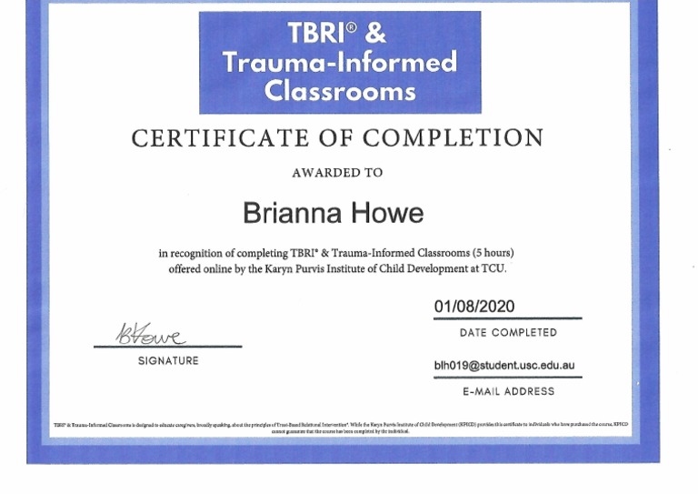 Tbri and Trauma Informed Classrooms Certificate | PDF