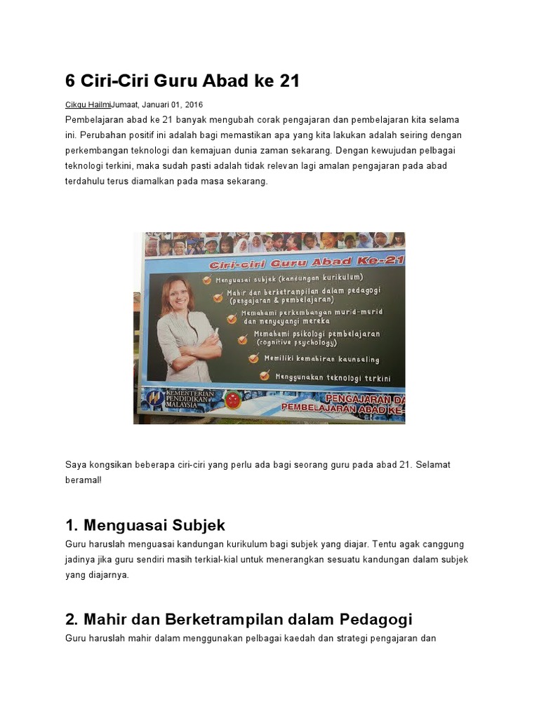 6 Ciri Guru PAK 21 | PDF | Ilmu Sosial