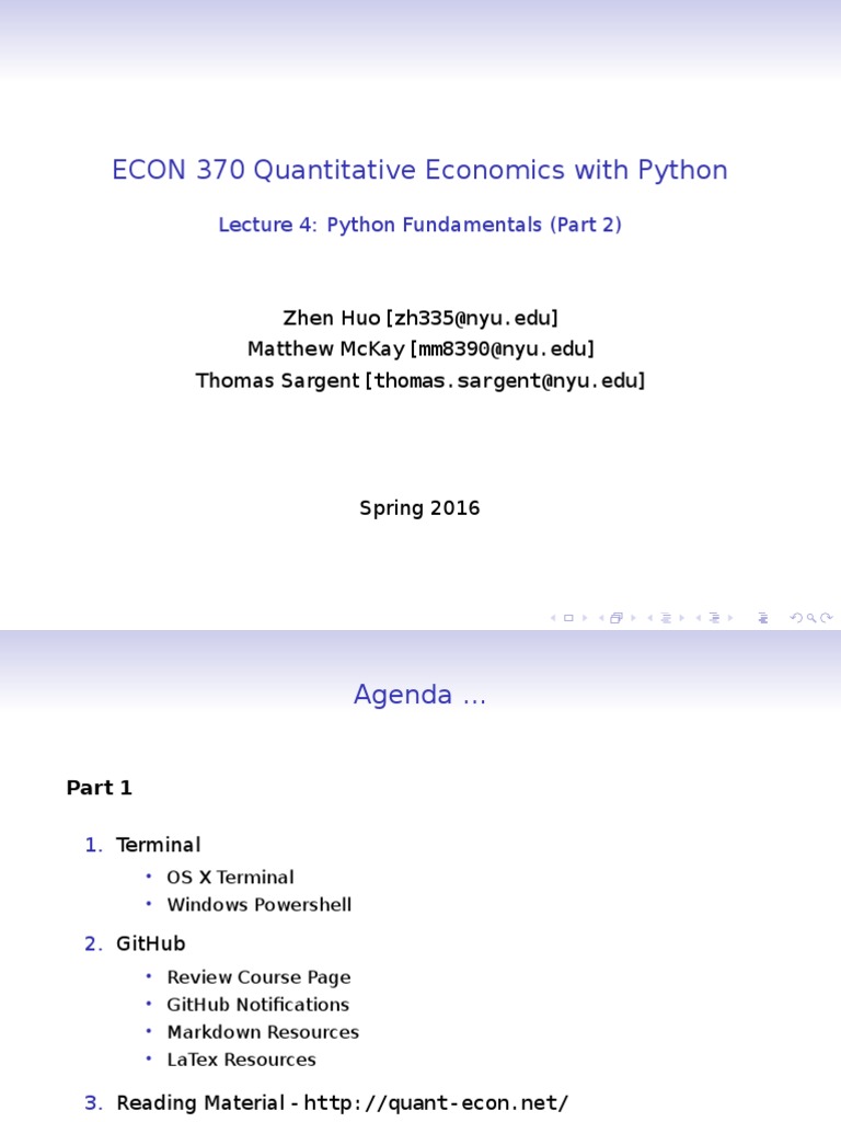 ECON 370 Quantitative Economics With Python: Lecture 4: Python ... ECON 370 Quantitative Economics With Python: Lecture 4: Python ...