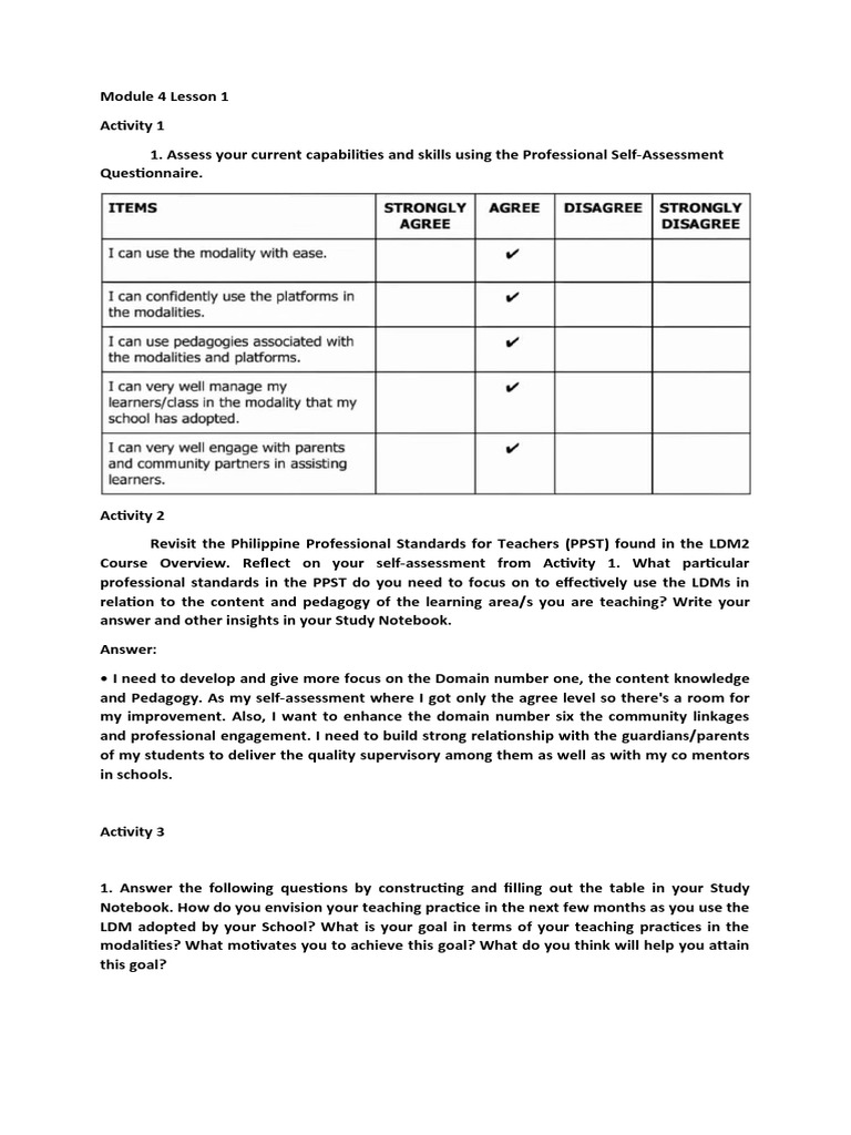 Module 4 Self-Assessment and Goals | PDF