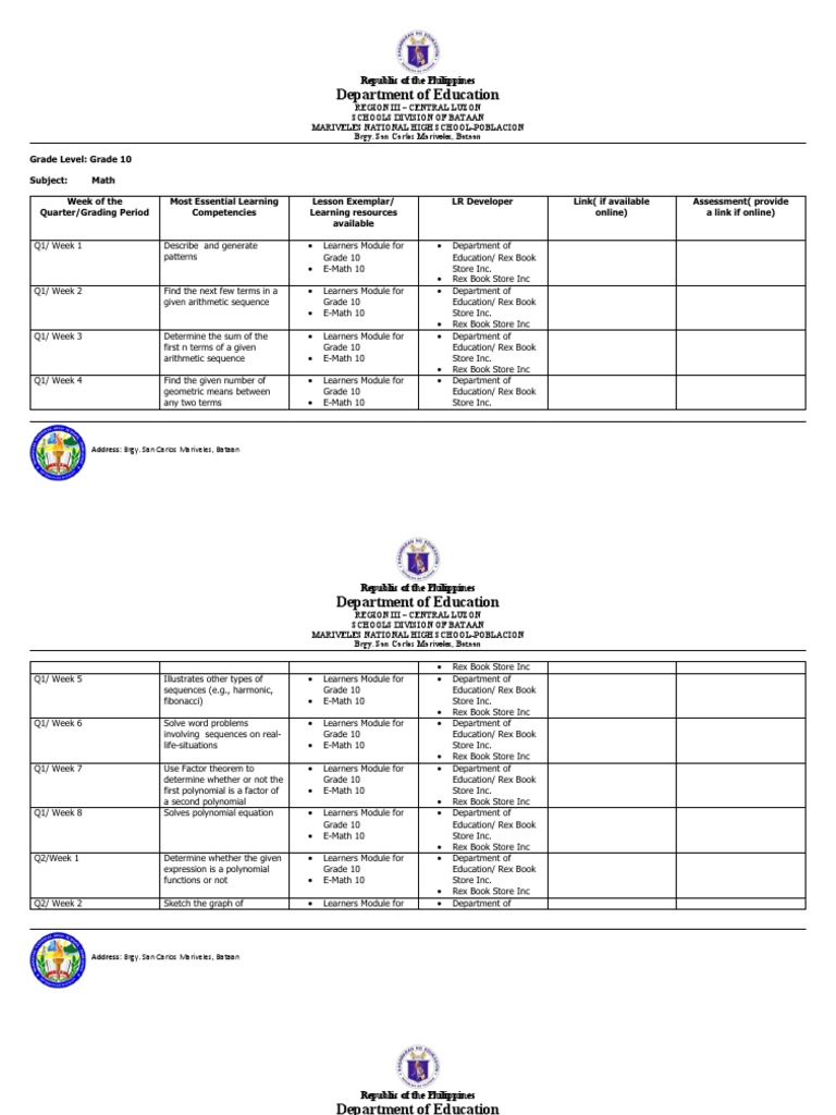 MELC Math 10 | PDF | Circle | Polynomial