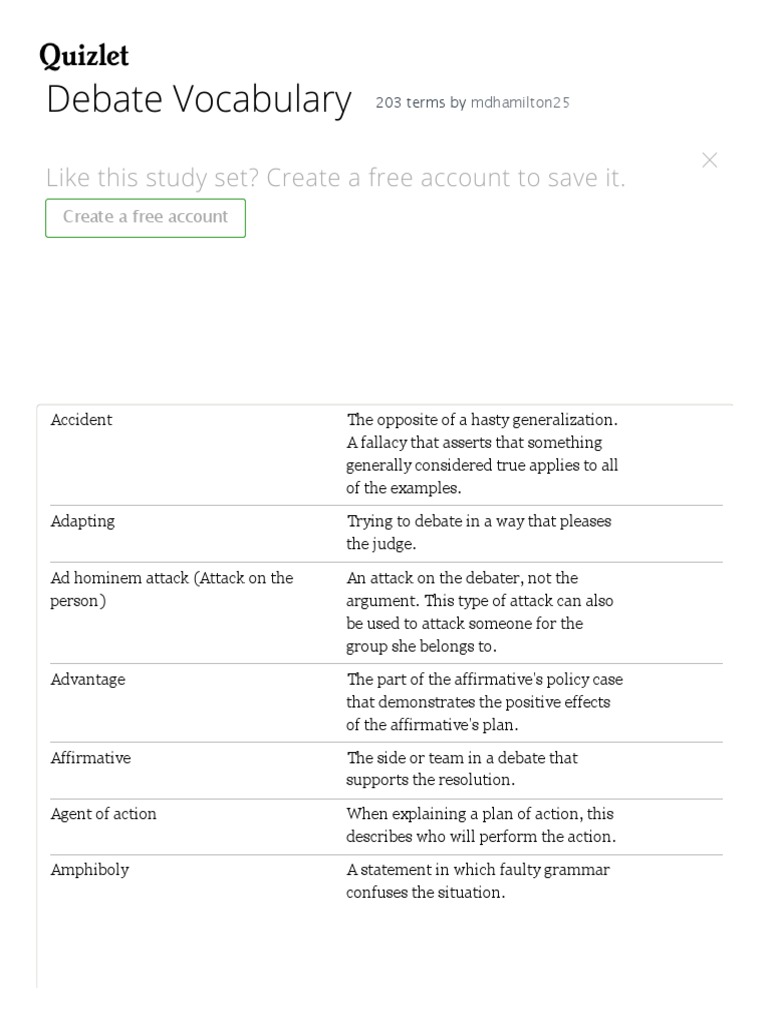 Debate VOCABULARY | PDF | Argument | Fallacy