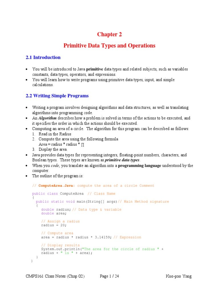 Primitive Data Types and Operations | PDF | Reserved Word | Data Type