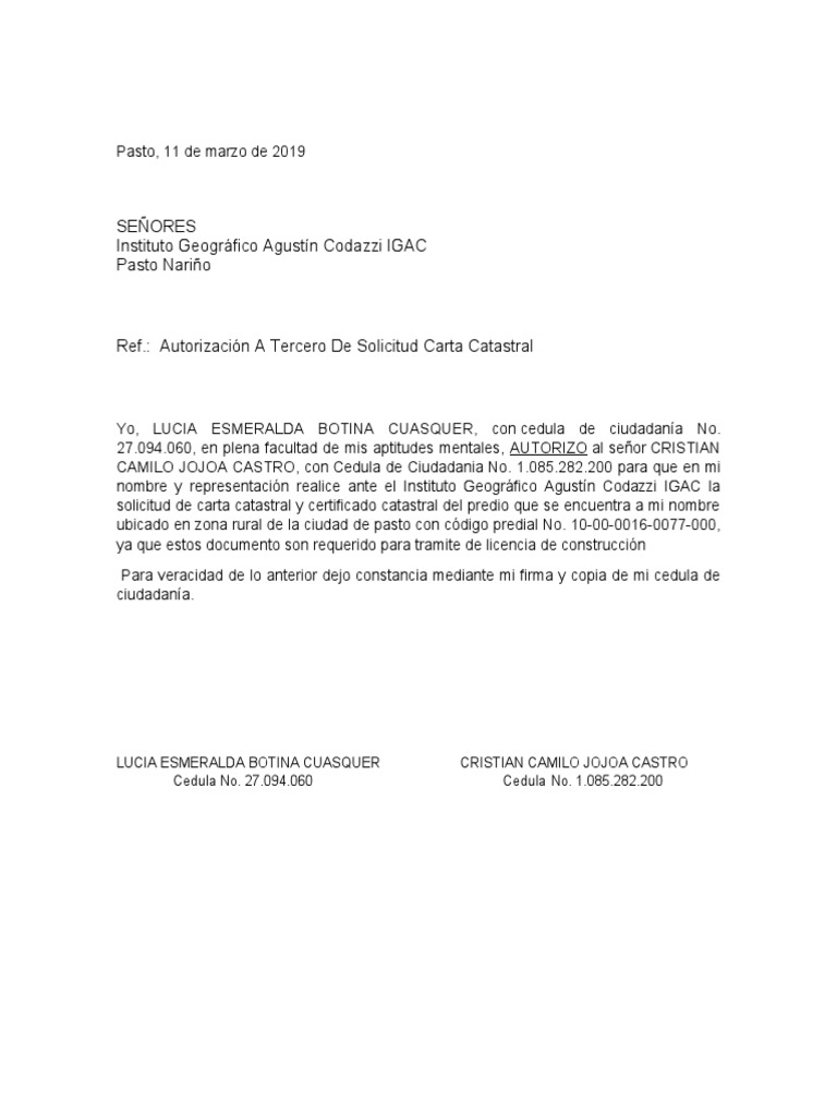 Autorización para Solicitar Carta Catastral | PDF
