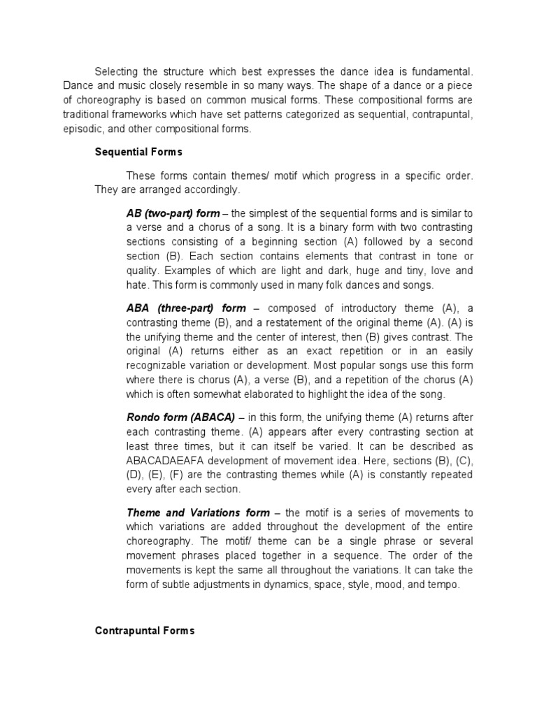 Choreographic Forms N Dance | PDF | Dances | Musical Forms