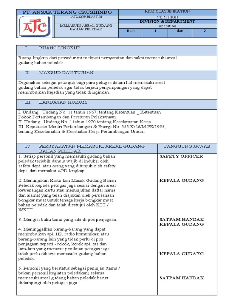 Sop Gudang Handak, Siap Print | PDF