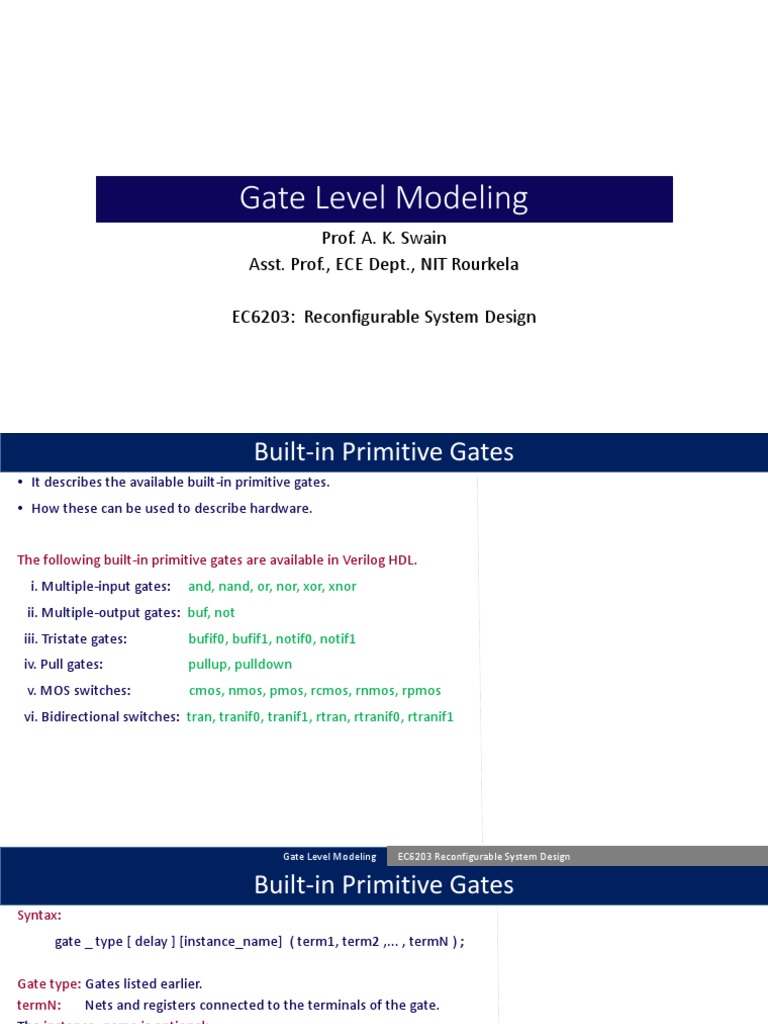 Gate Level Modeling: Prof. A. K. Swain Asst. Prof., ECE Dept., NIT ...
