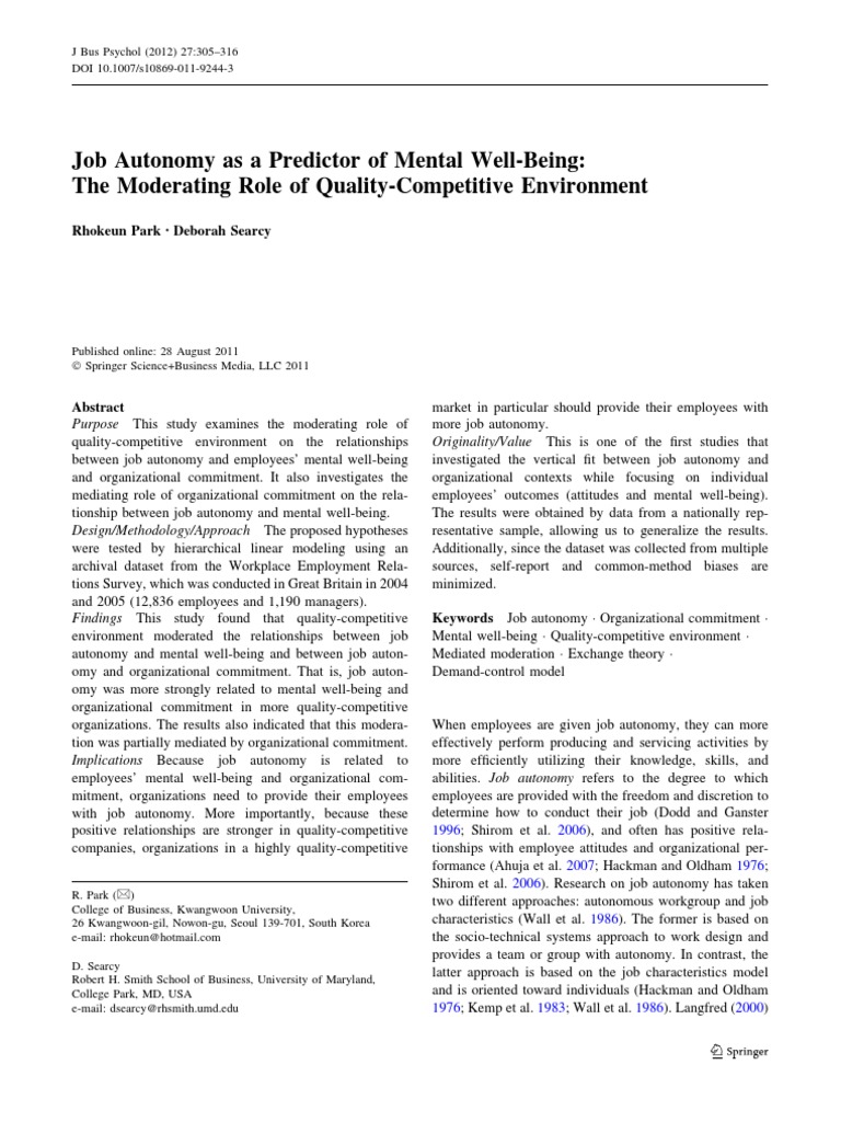 Job Autonomy Scale 4 Items | PDF | Multilevel Model | Job Satisfaction