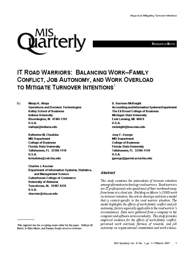 Work Overload Questionnaire 23963350 | PDF | Turnover (Employment ...