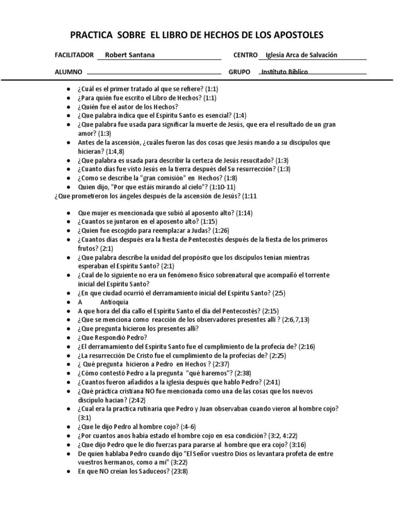 Practica Sobre El Libro de Hechos de Los Apostoles | Descargar gratis PDF | Pablo el apóstol ...