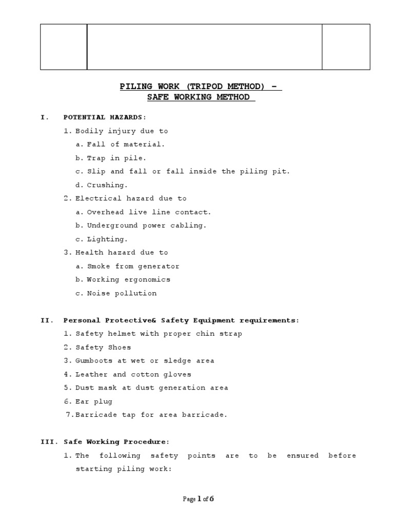 Safe Work Method - Piling | PDF | Deep Foundation | Personal Protective ...
