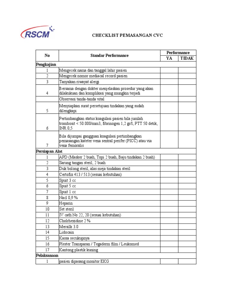 Checklist Pemasangan CVC | PDF