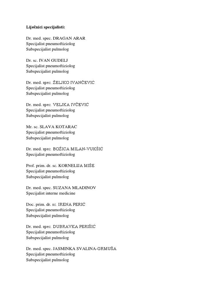 Klinika Za Plucne Bolesti - Lijecnici | PDF