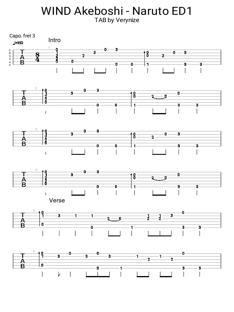 Guitar Pro - WIND Akeboshi - Naruto ED1 PDF | PDF