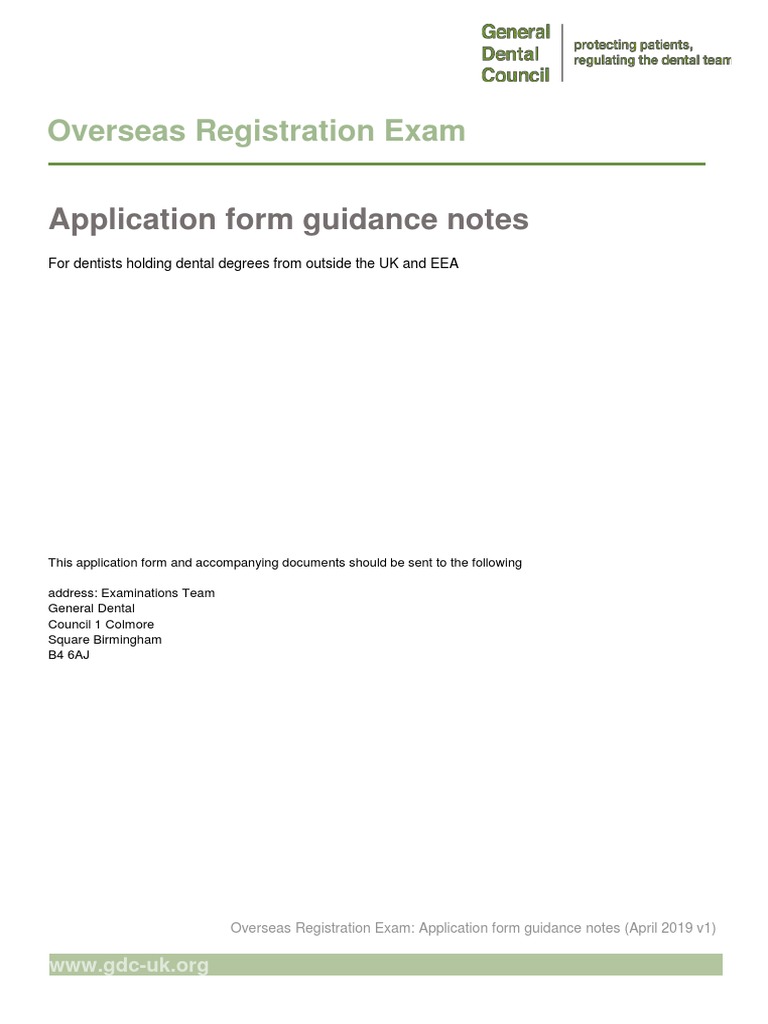 Overseas Registration Exam: Application Form Guidance Notes | PDF ...