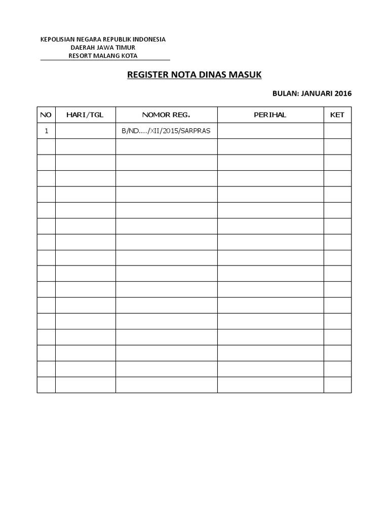 Register Nota Dinas Masuk | PDF
