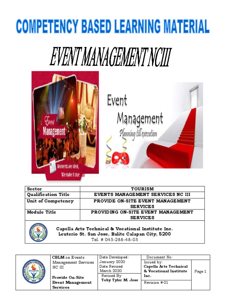 On-Site Event Management NC III Module | PDF | Business