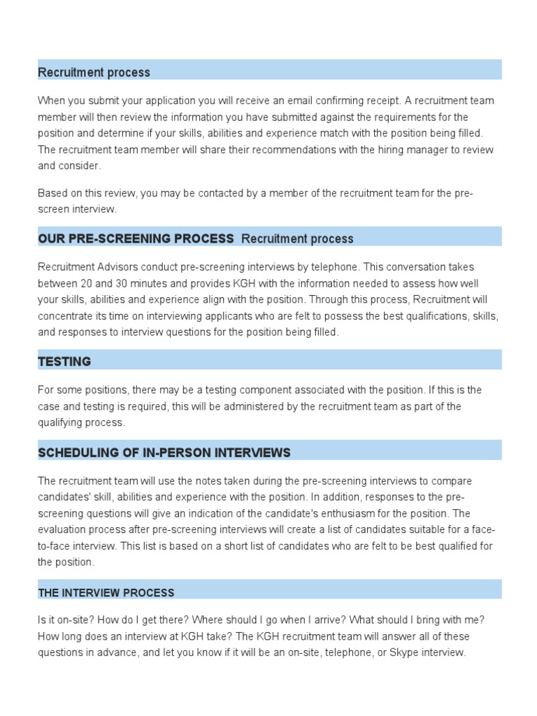 OUR PRE-SCREENING PROCESS Recruitment Process | PDF | Recruitment ...