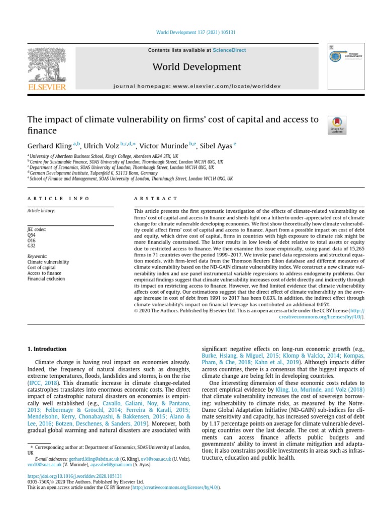 World Development: Gerhard Kling, Ulrich Volz, Victor Murinde, Sibel ...