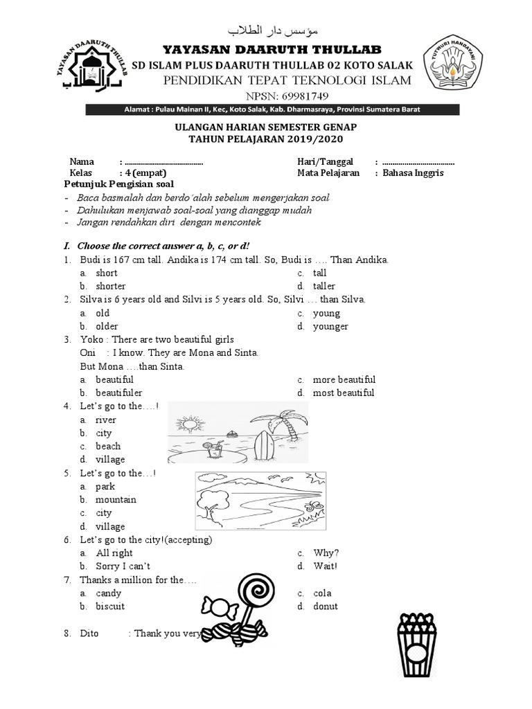 Soal UH BIng Kelas 4 UH 2 | PDF