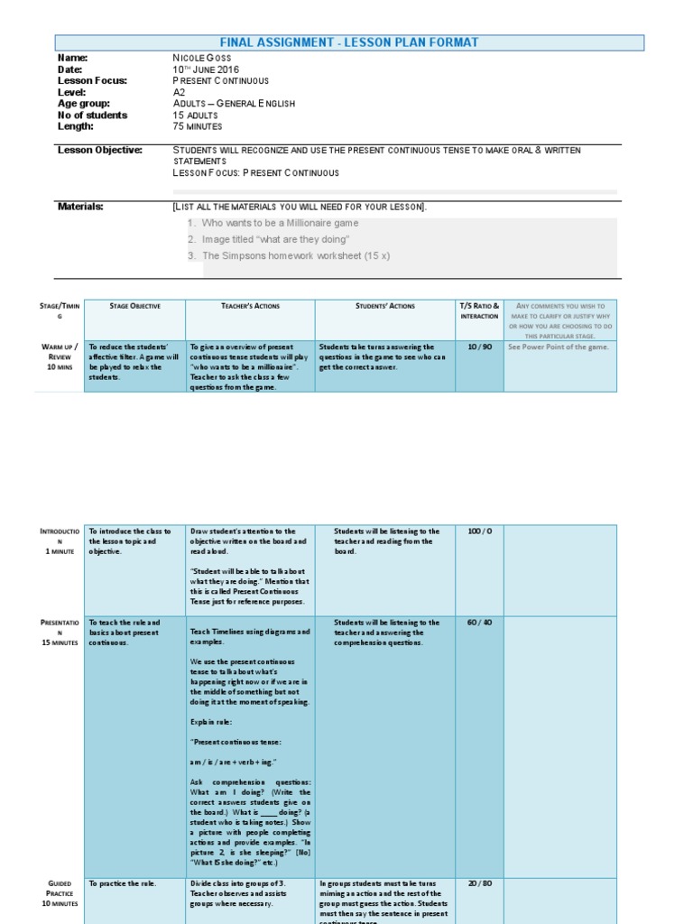 TEFL Final Lesson Plan | PDF | Lesson Plan | Worksheet