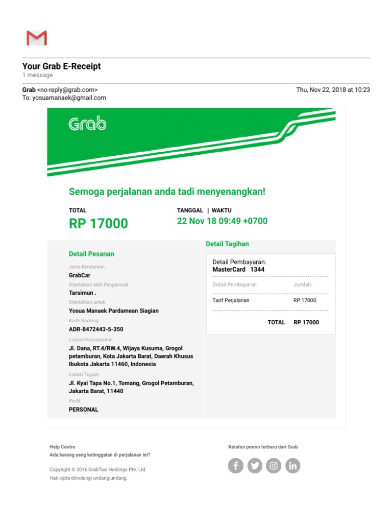 Gmail - Your Grab E-Receipt | PDF