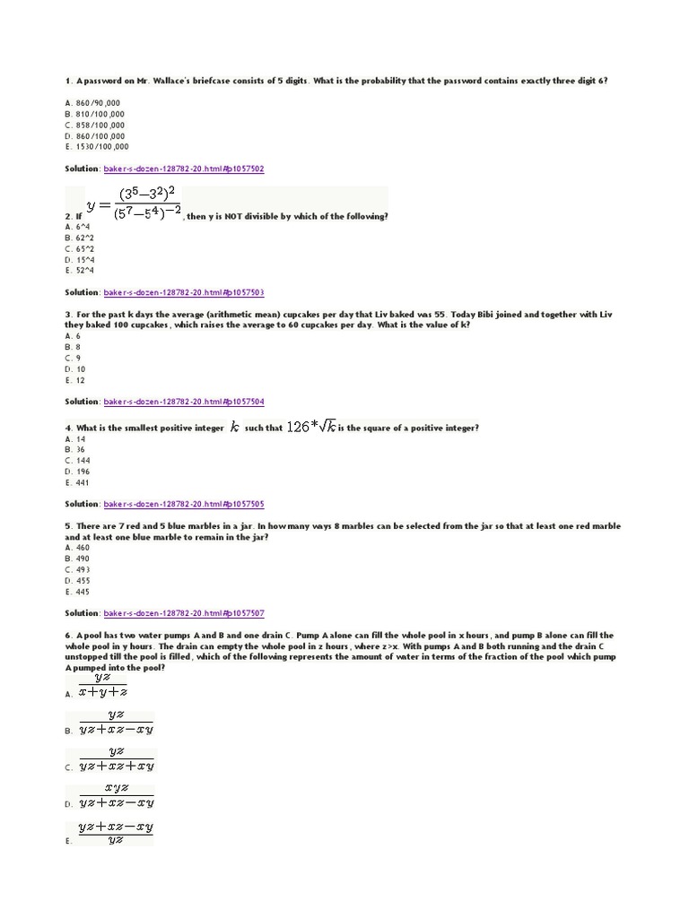 GMAT Math Problem Set | PDF | Numbers | Sequence