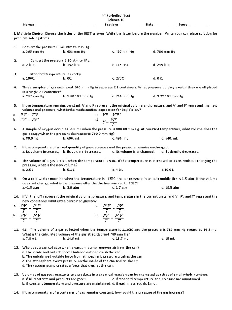 A. P'V V'P C. VP V'P' B. VV' PP' D | PDF | Gases | Temperature