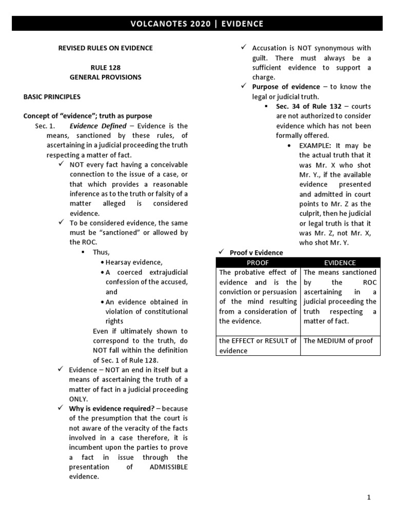 V Notes - Evidence (Week 1) | PDF | Testimony | Evidence (Law)