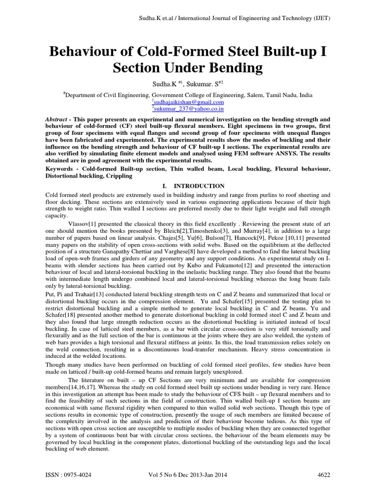 Behaviour of Cold-Formed Steel Built-Up I Section Under Bending | PDF ...