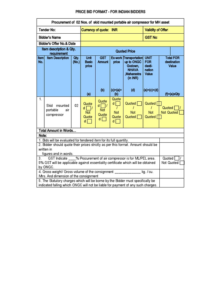 Un Price Bid Format Annexure VII | PDF | Prices | Economies