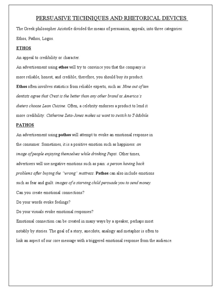 Persuasive Techniques and Rhetorical Devices: Ethos | PDF | Persuasion ...