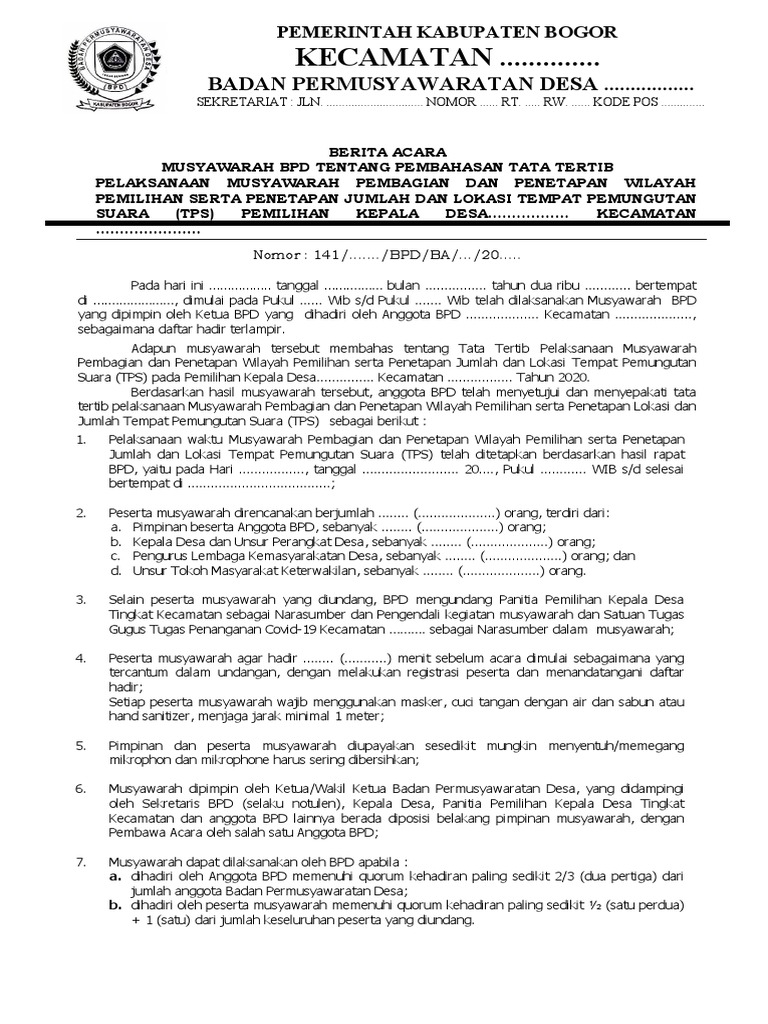FORMAT BERITA ACARA MUSYAWARAH Tatib BPD | PDF