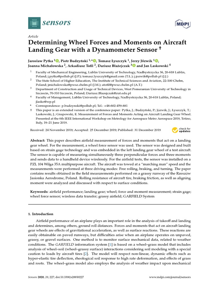 Sensors: Determining Wheel Forces and Moments On Aircraft Landing Gear ...