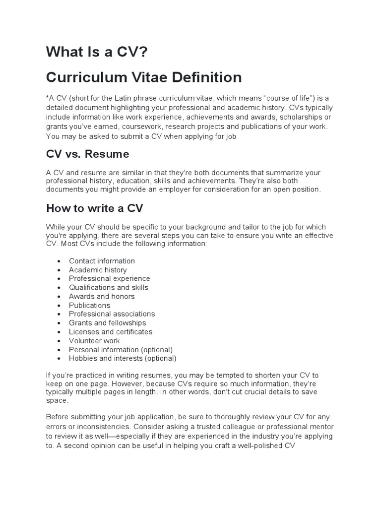 CV Guide: Definition, Tips & Differences | PDF | Career & Growth