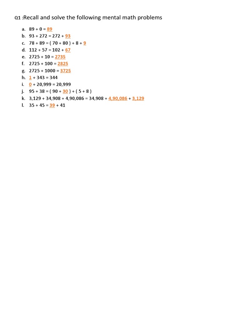 Recall and Solve The Following Mental Math Problems | PDF | Business