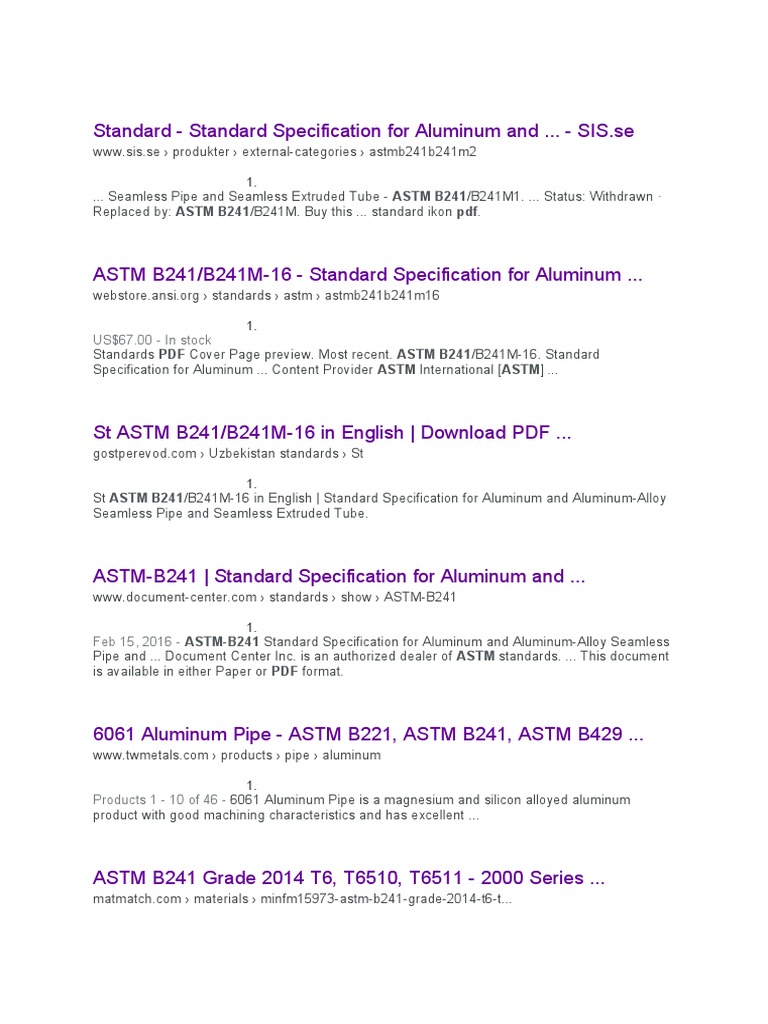 ASTM B241 ASTM B241 PDF: US$67.00 - in Stock | PDF | Pipe (Fluid ...