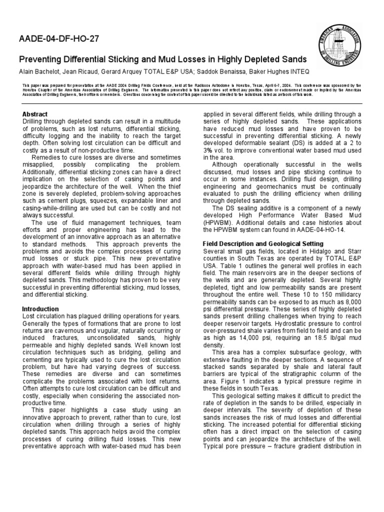 Preventing Differential Sticking and Mud Losses in Highly Depleted ...