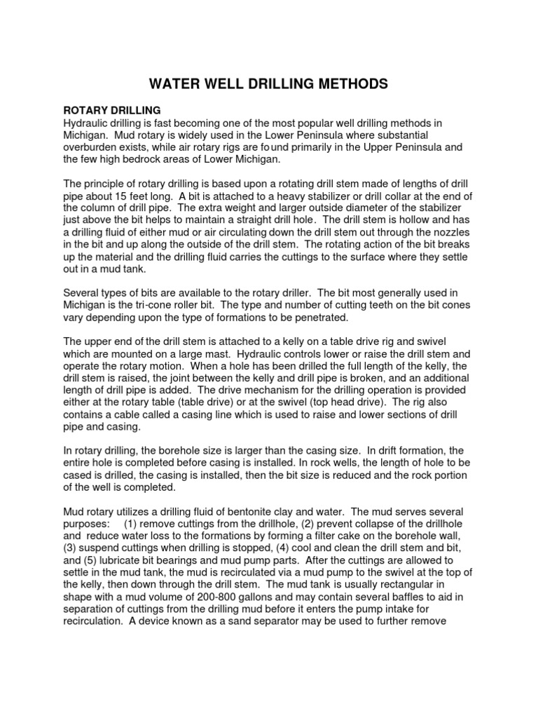 Water Well Drilling Methods | PDF | Drilling Rig | Casing (Borehole)