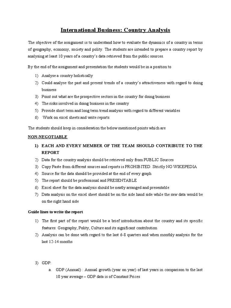 International Business: Country Analysis: Non-Negotiable 1) Each and ...