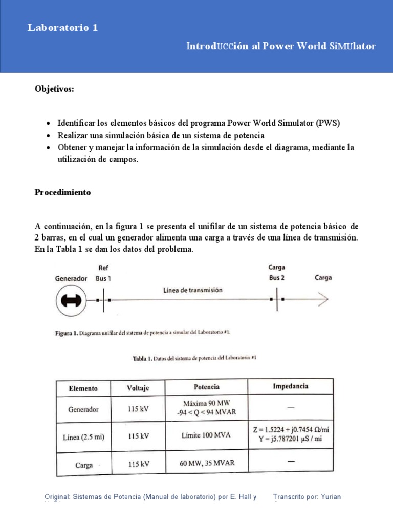 Laboratorio 1 Sistemas De Potencia Pdf Energia Electrica Simulación