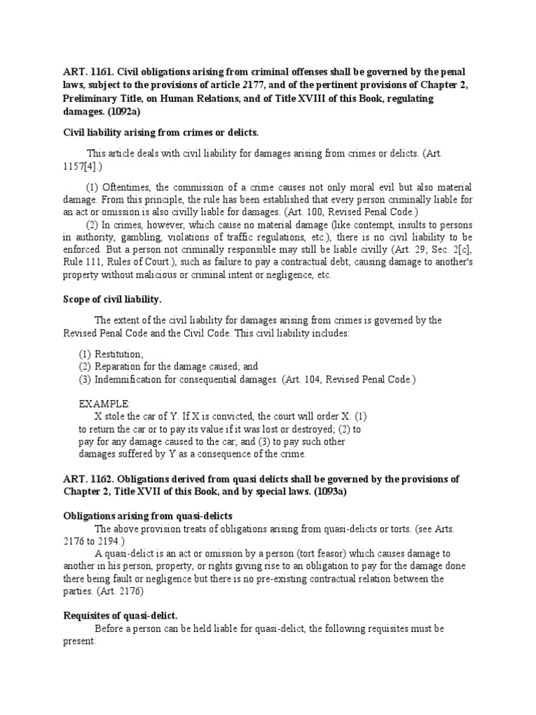 Article 1161-1165 | PDF | Law Of Obligations | Negligence