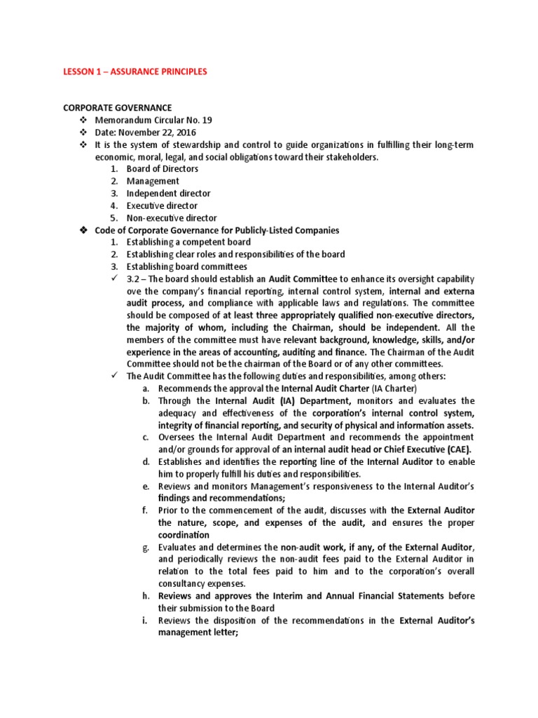 Lesson 1 - Assurance Principles | PDF | Internal Audit | Internal Control