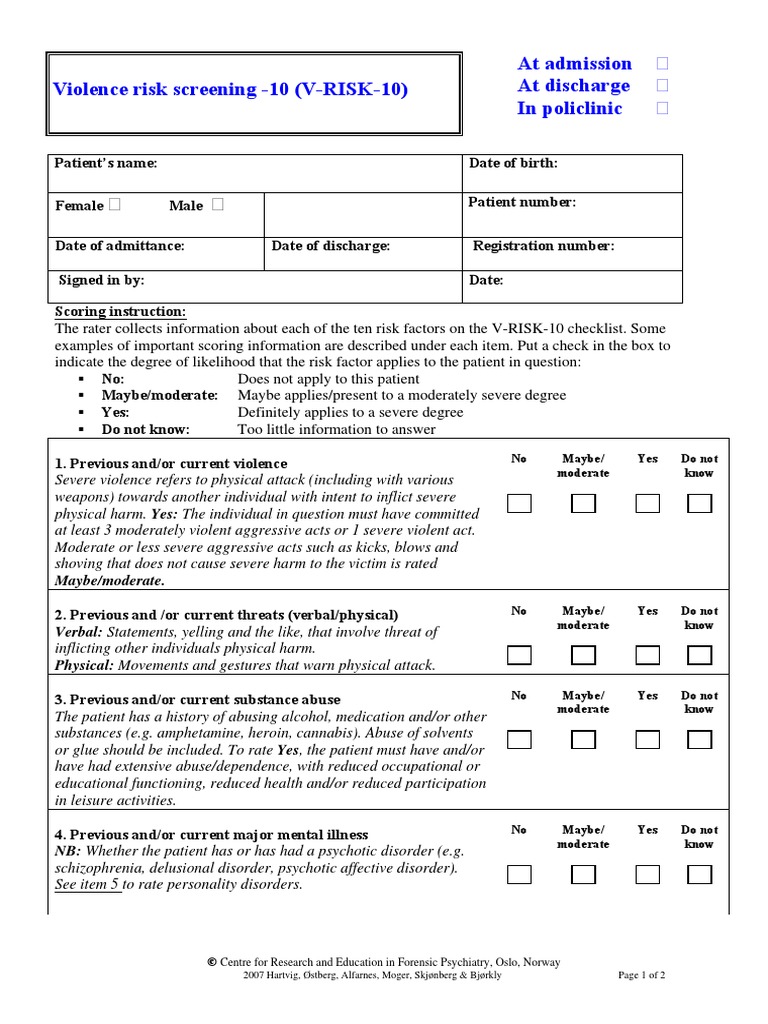 V Risk 10 English PDF | PDF | Personality Disorder | Mental Disorder