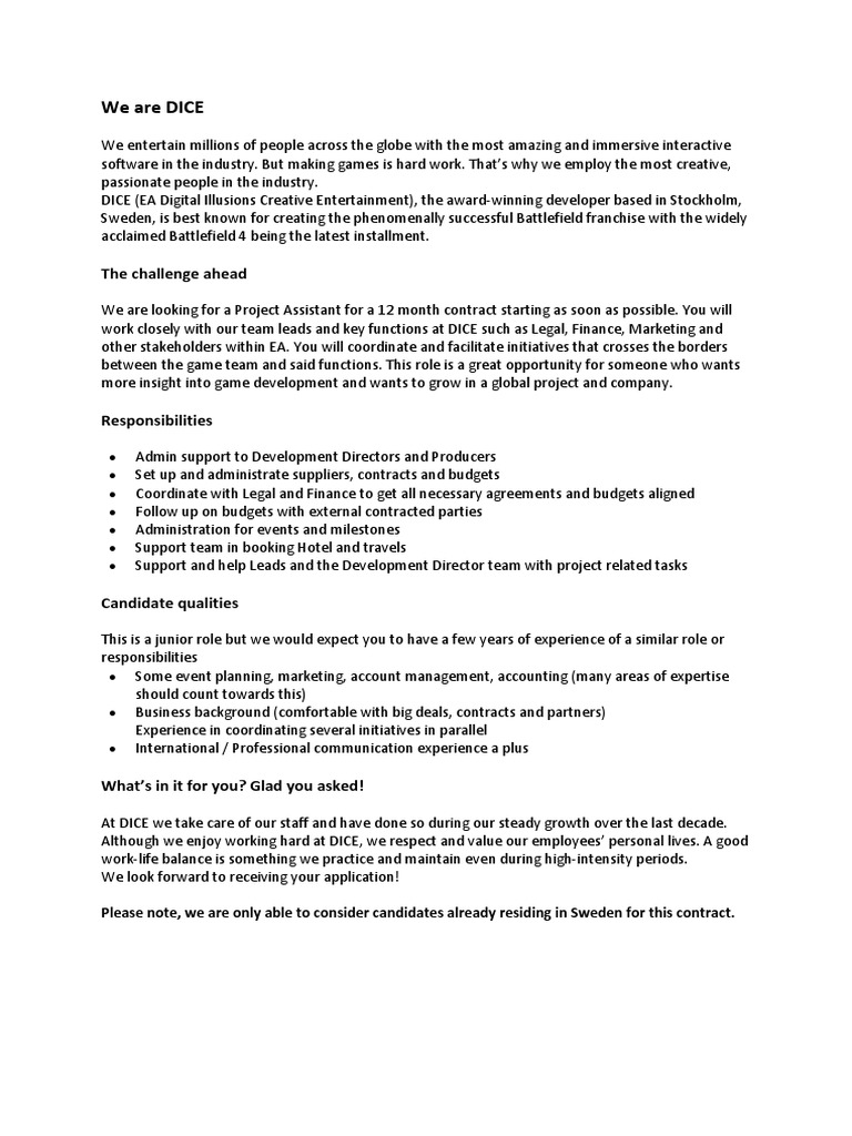 DICE PA Job Description | PDF